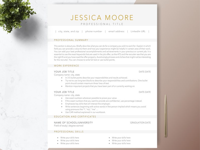 ATS Resume Template Word Pages Google Docs Resume Templates - Etsy