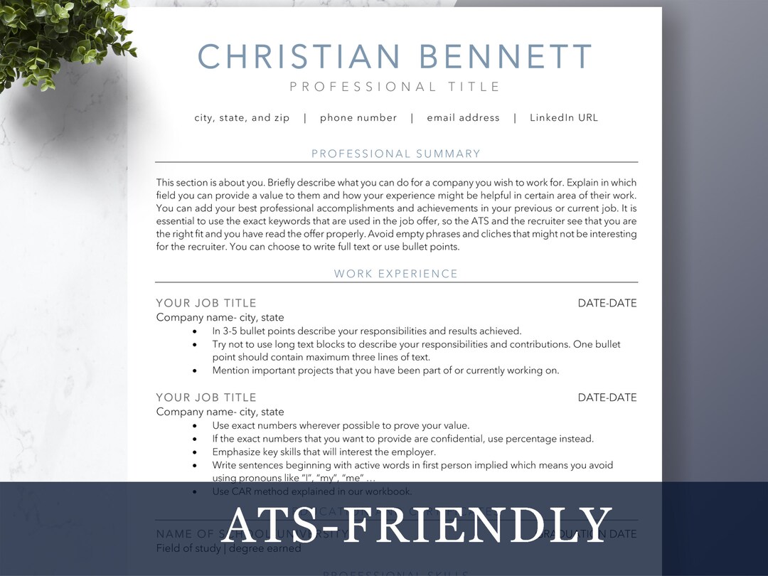 ATS Resume Template Word, Pages, Google Docs, ATS Friendly Resume ...