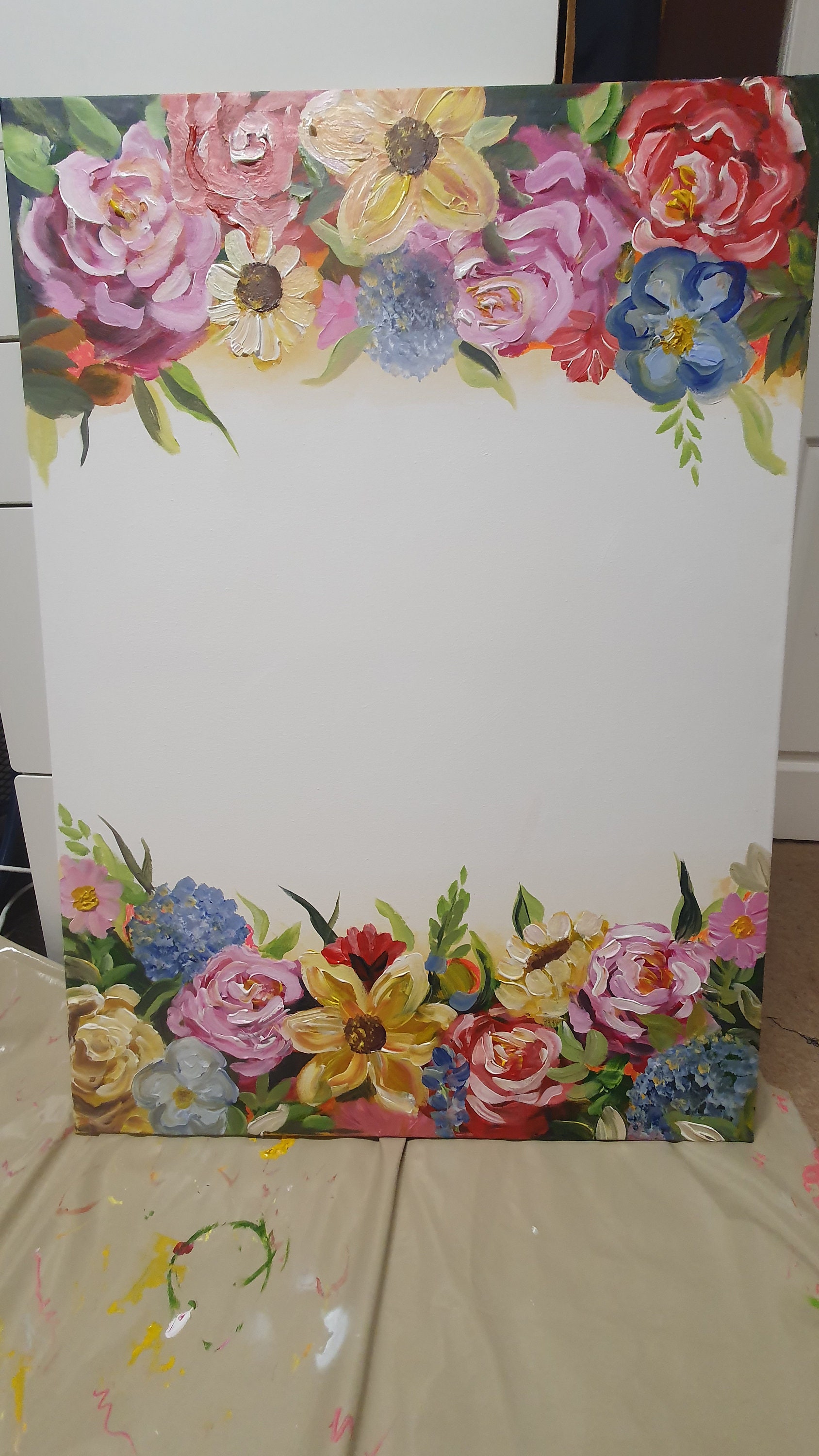 Hand Painted Welcome Wedding Sign and Table Plans, Canvas, Floral ...