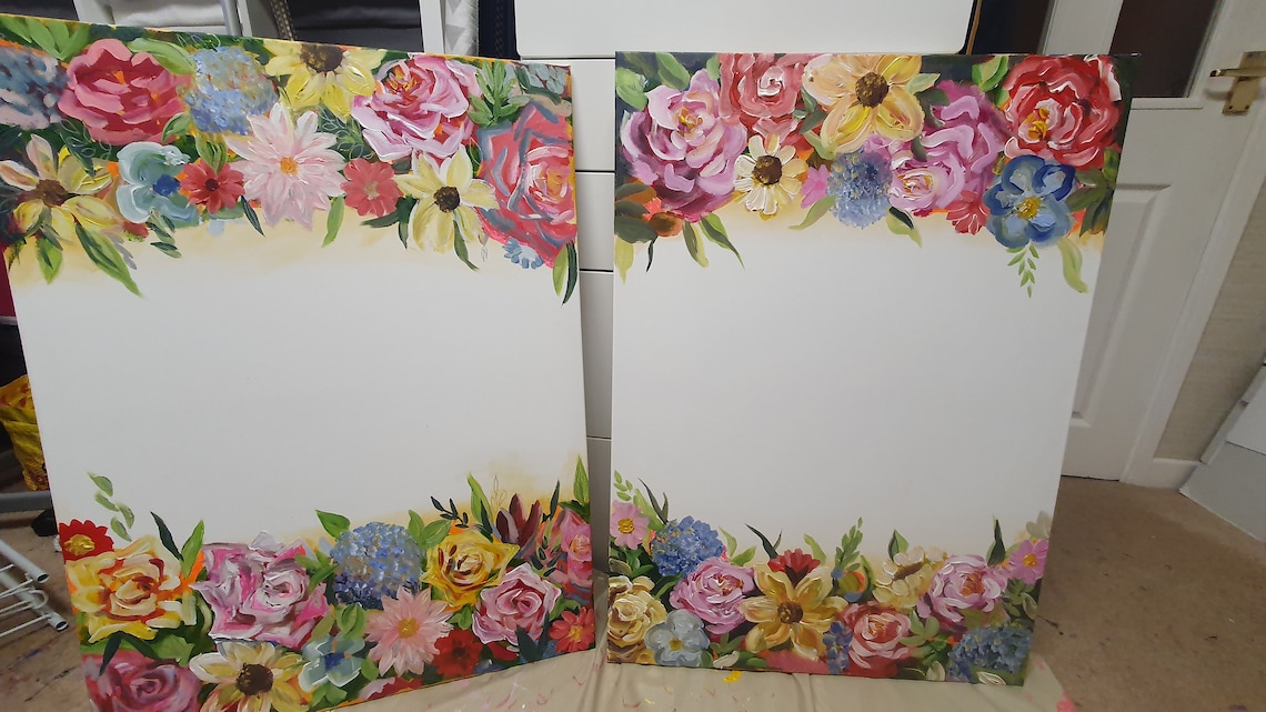 Hand Painted Welcome Wedding Sign and Table Plans, Canvas, Floral ...