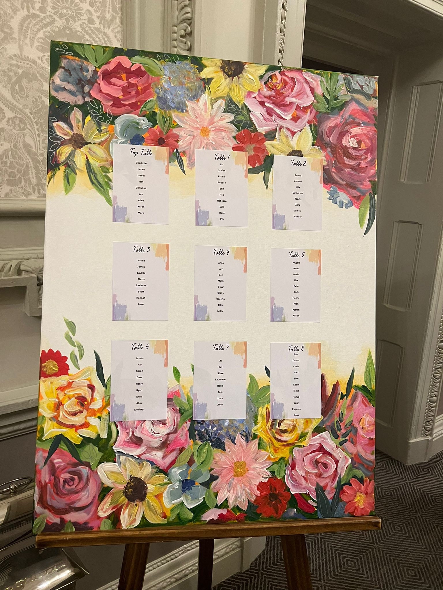 Hand Painted Welcome Wedding Sign and Table Plans, Canvas, Floral ...