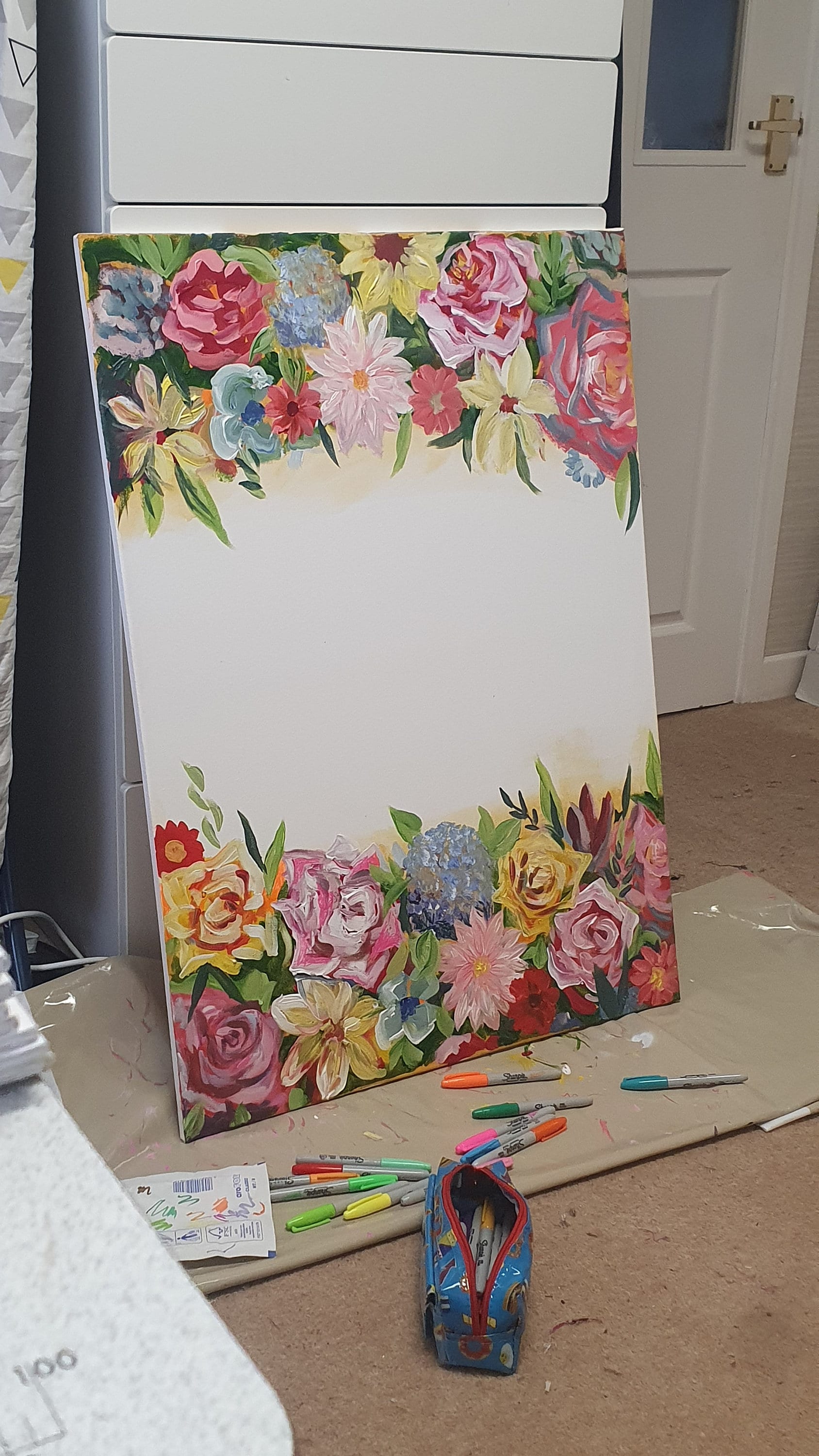 Hand Painted Welcome Wedding Sign and Table Plans, Canvas, Floral ...