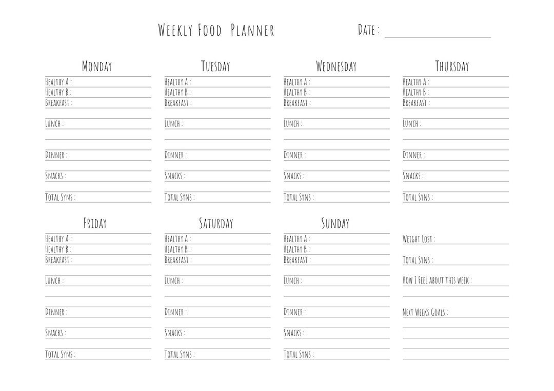 Printable Slimming World Food Planner - Etsy