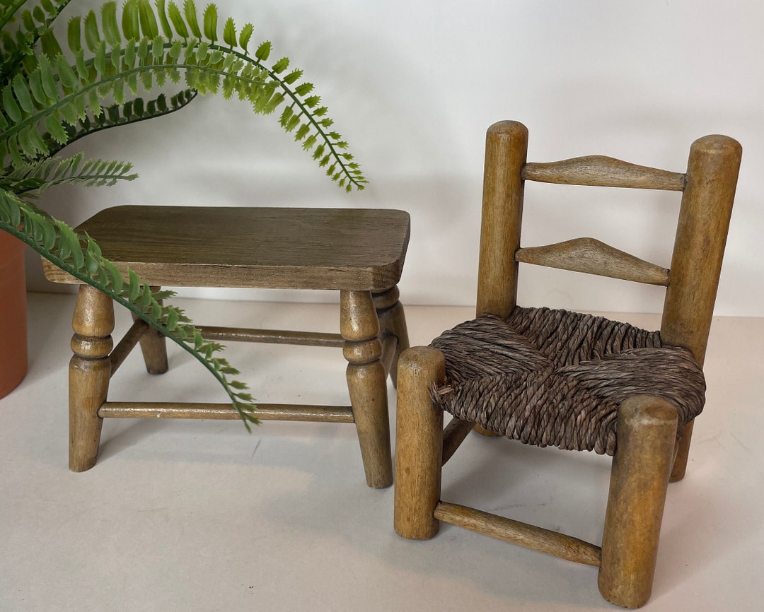 Miniature Primitive Wooden Chair and Table/doll Furniture/barbie ...