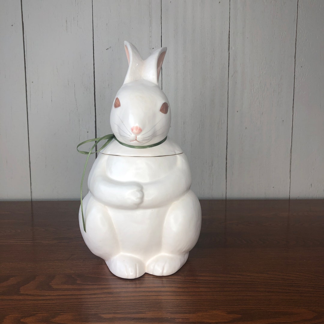 Vintage Easter Bunny Cookie Jar Studio 56 Soft White & Pink RARE ITEM ...