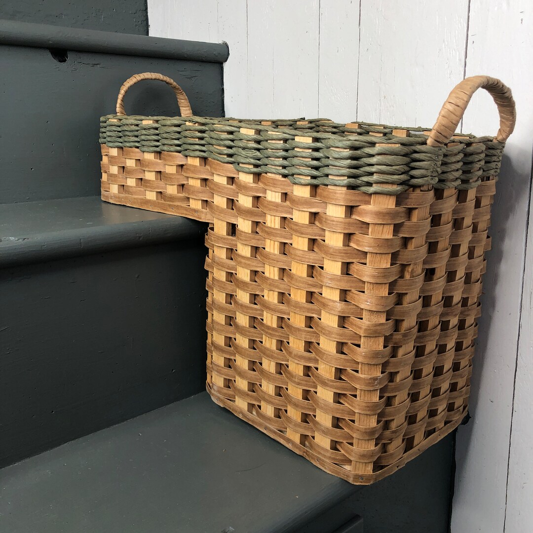 Vintage Staircase Basket Step Woven Style Home Decor Green & Natural - Etsy