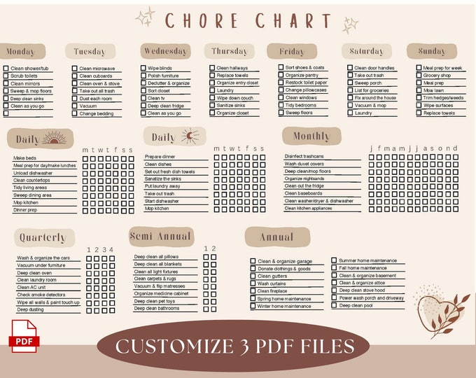 Adult Chore Chart ADHD Help Cleaning Planner Printable Cleaning ...
