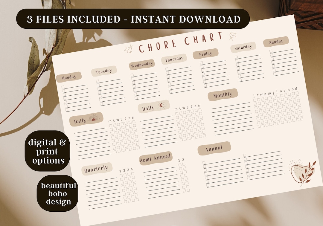 Boho Style Adult Chore Chart for Adults ADHD Chore Chart Cleaning ...