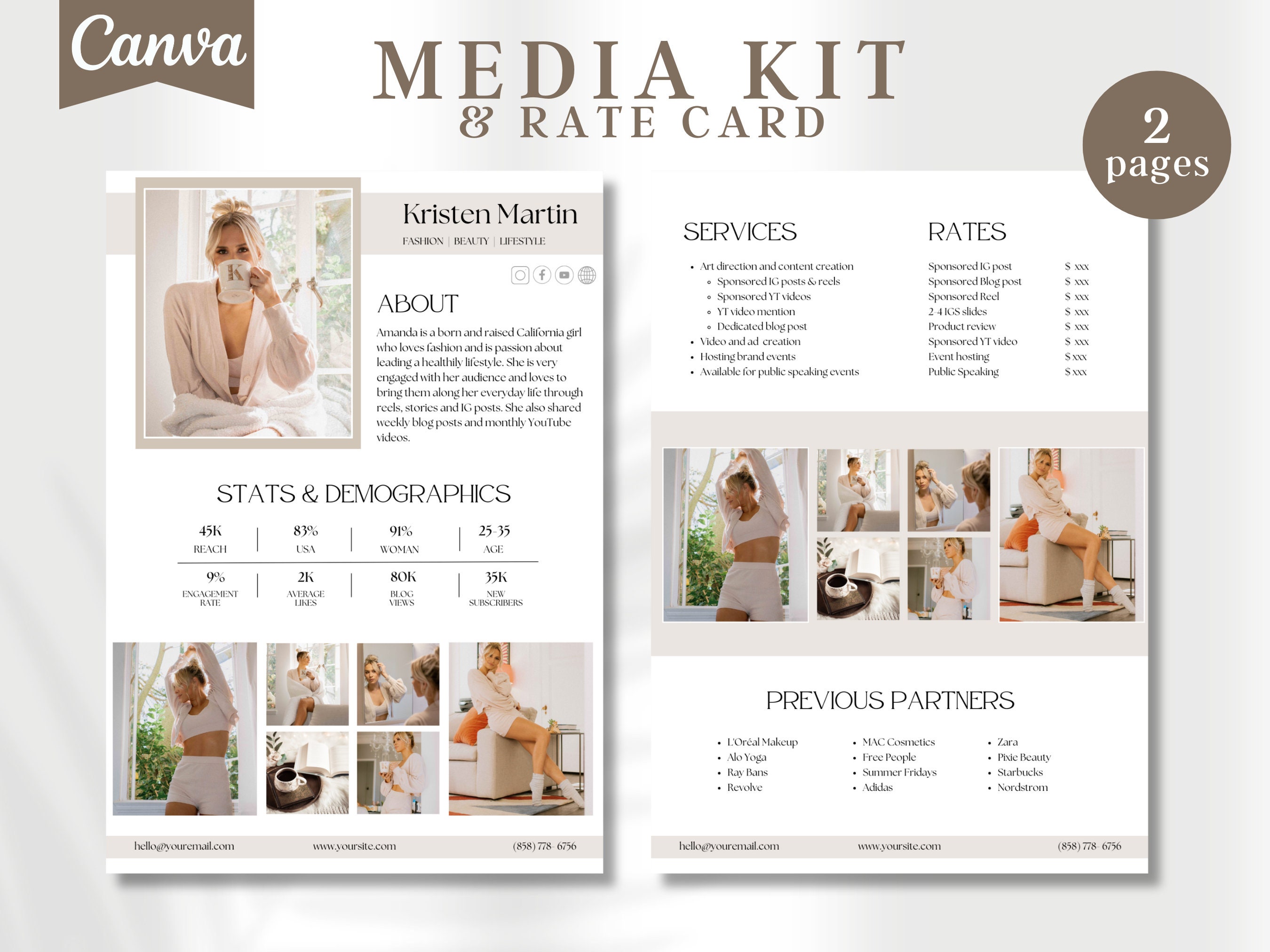 Media Kit Rate Card Template Canva Influencer Media Kit Template ...
