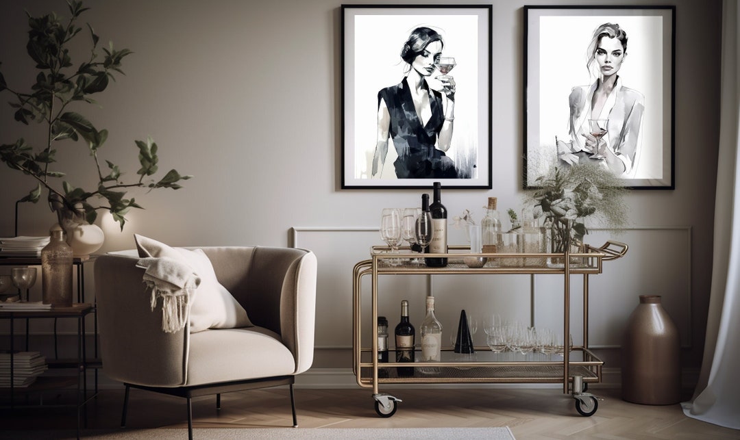 Trendy Bar Cart Art Print Digital Download Bar Cart Accessory Bar Cart ...