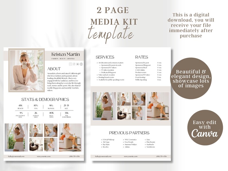 Media Kit Rate Card Template Canva Influencer Media Kit Template ...