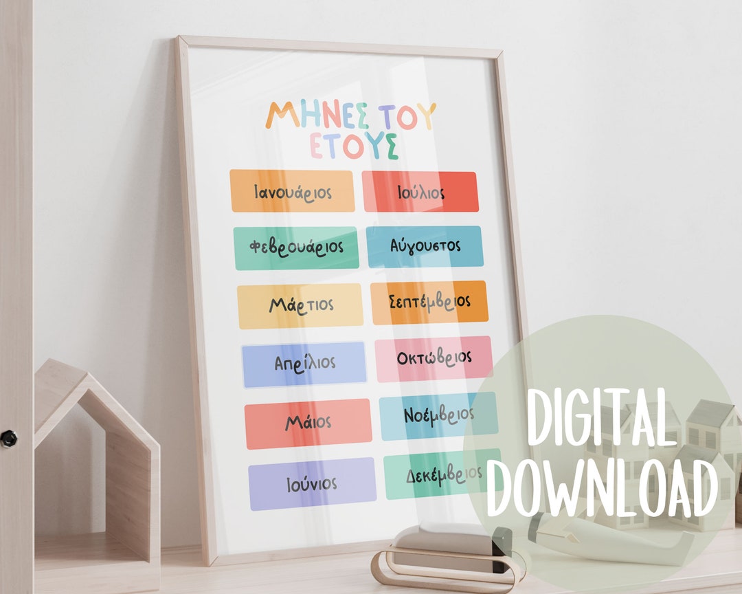 Months of the Year in Greek Printable Educational Poster for Nursery ...