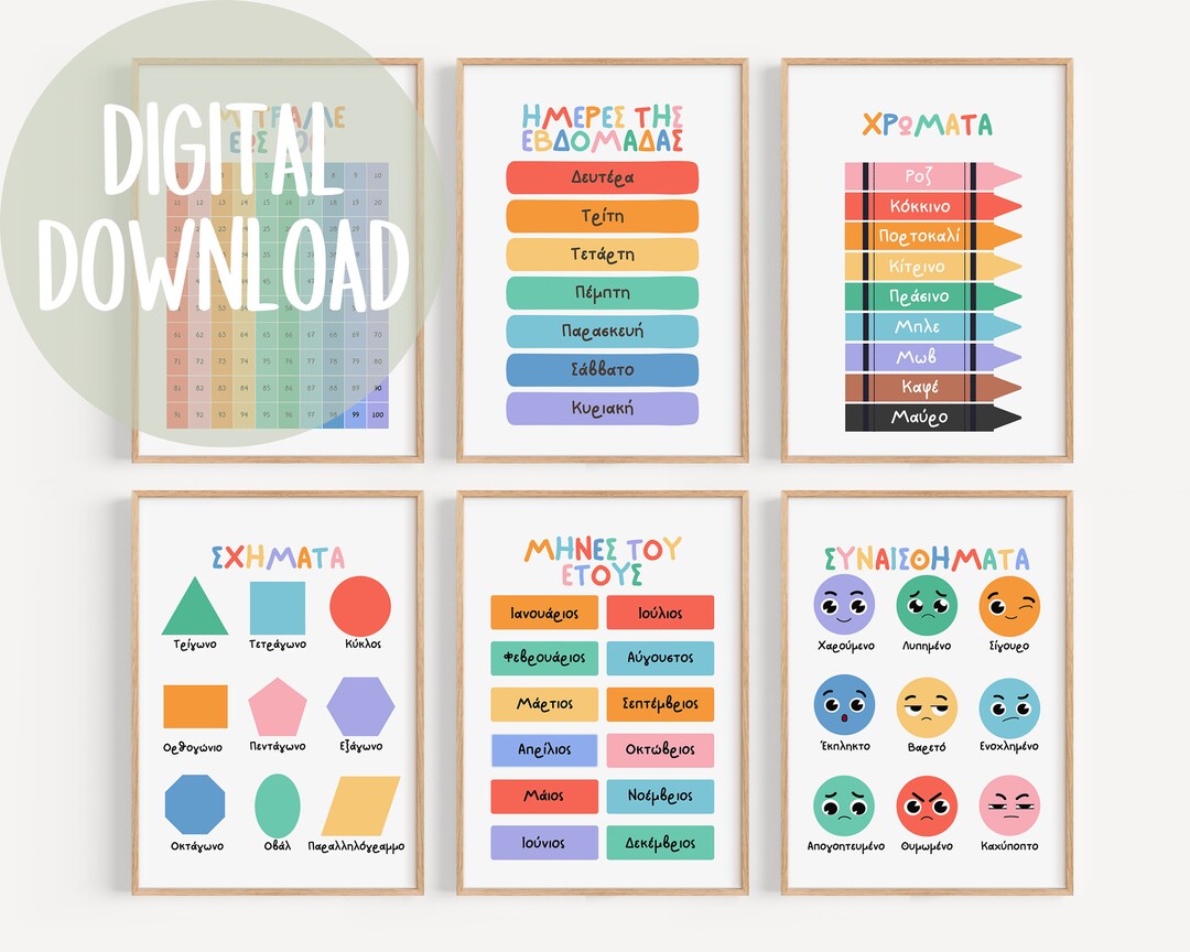 Educational Greek Wall Art Printable Nursery Print in Greek Poster for ...