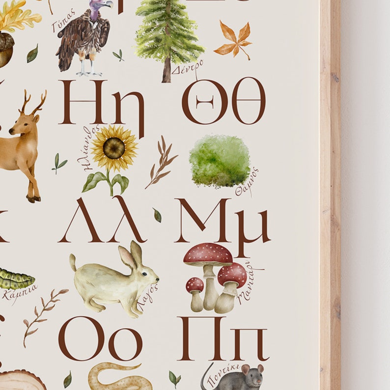 Greek Alphabet Poster Griechisches Alphabet Print Forest Animals Greek ...