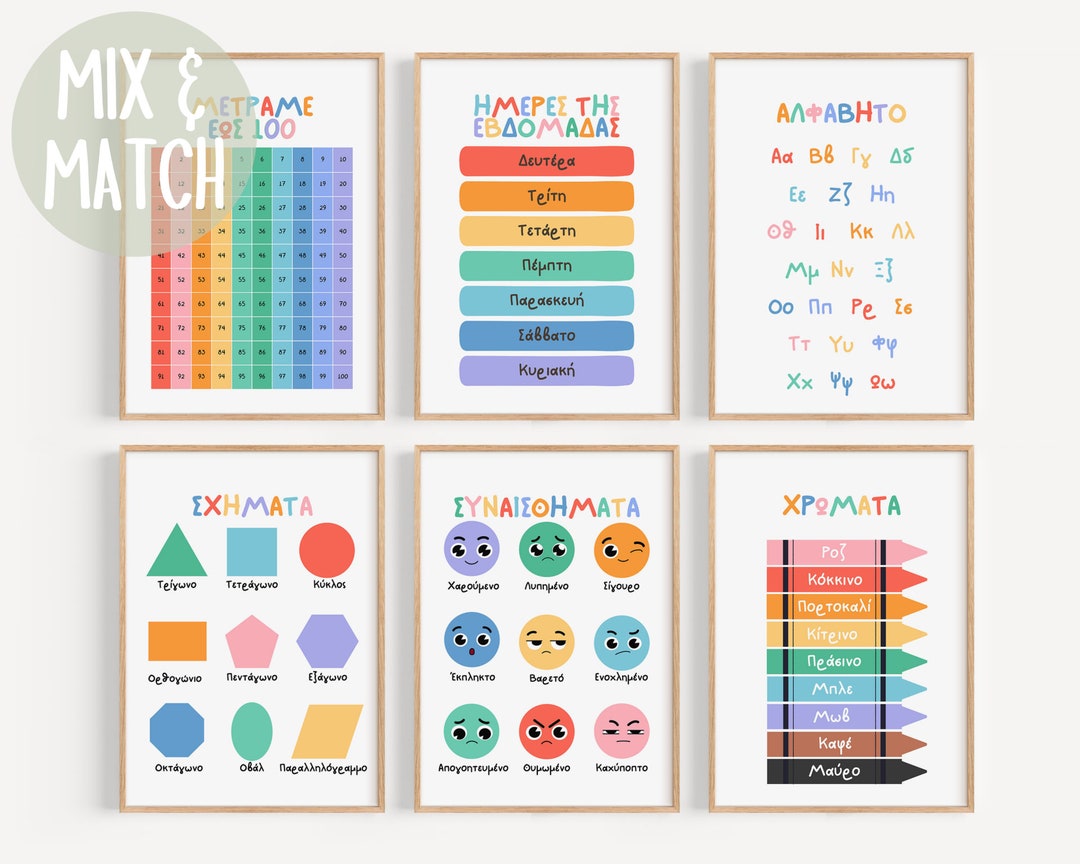 Educational Posters in Greek Language for Kids Set of 6 Greek School ...