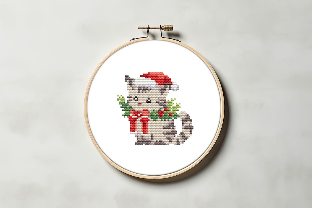 Christmas Cat Cross Stitch Pattern PDF - Merry Christmas Winter Animal ...