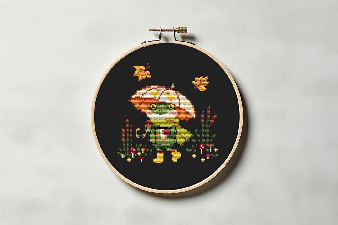 Fall Toad Cross Stitch Pattern PDF - Cute Funny Easy Small Kawaii Frog ...