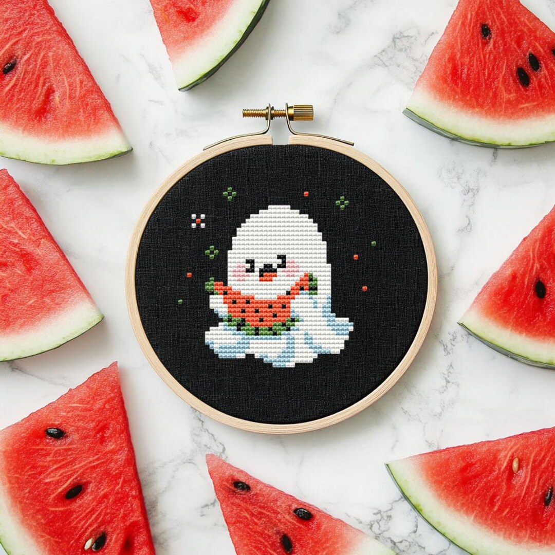 Watermelon Ghost Cross Stitch Pattern PDF - Summer Mini Funny Easy ...