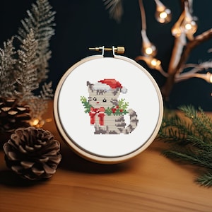 Christmas Cat Cross Stitch Pattern PDF - Merry Christmas Winter Animal ...