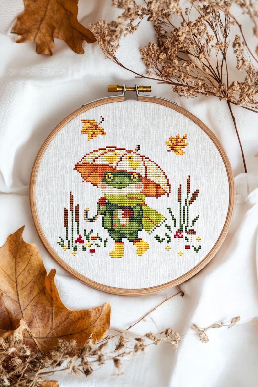 Fall Toad Cross Stitch Pattern PDF - Cute Funny Easy Small Kawaii Frog ...
