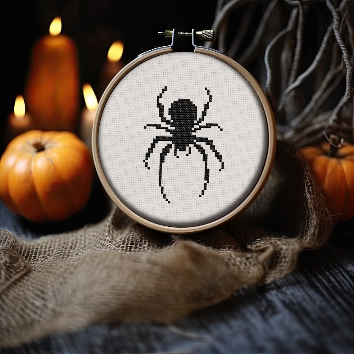 Black Spider Cross Stitch Pattern PDF Halloween Silhouette - Etsy
