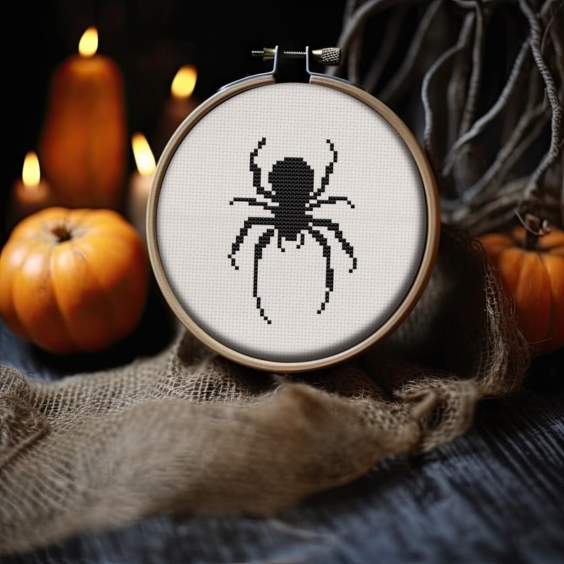 Black Spider Cross Stitch Pattern PDF Halloween Silhouette - Etsy
