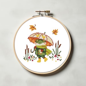 Fall Toad Cross Stitch Pattern PDF - Cute Funny Easy Small Kawaii Frog ...
