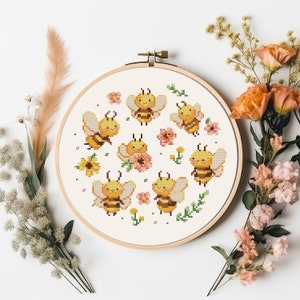 Flower Bees Cross Stitch Pattern PDF - Insect Cute Kawaii Floral Easy ...