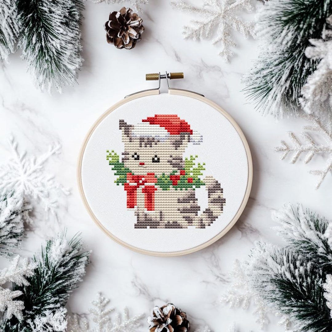 Christmas Cat Cross Stitch Pattern PDF - Merry Christmas Winter Animal ...