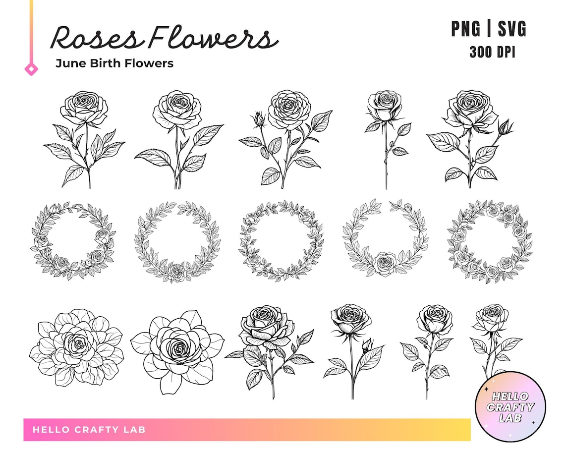 Birth Flowers SVG, Minimalist Floral, Rose Birth Flower, Birth Flower ...
