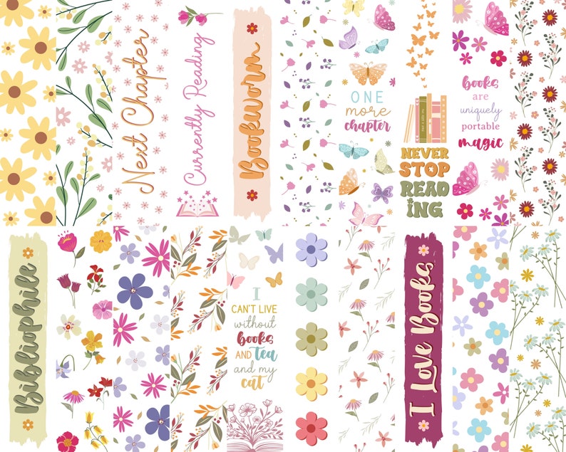 Floral Bookmark, Printable Bookmark, SVG Bundle, Botanical Bookmark SVG ...