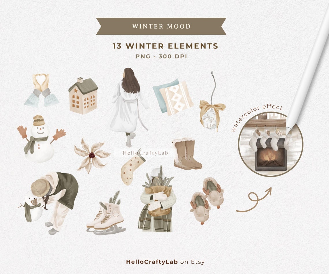 Winter Watercolor Clipart Winter Mood Christmas Clipart Lifestyle ...