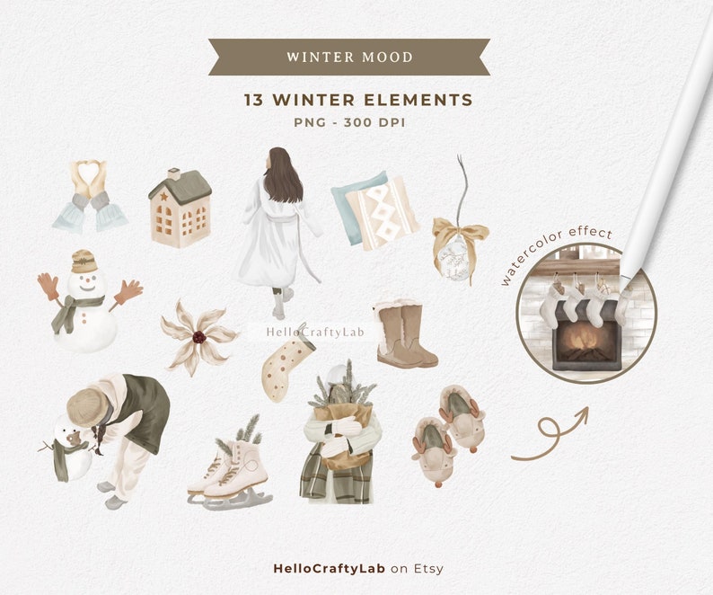 Winter Watercolor Clipart Winter Mood Christmas Clipart Lifestyle ...
