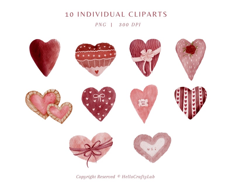 Cozy Hearts Clipart Watercolor Valentine Hearts Sticker Hearts Wedding ...