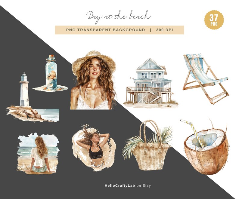 Watercolor Summer Beach Aesthetic Clipart PNG, Ocean Clipart, Travel Watercolor Clipart ...