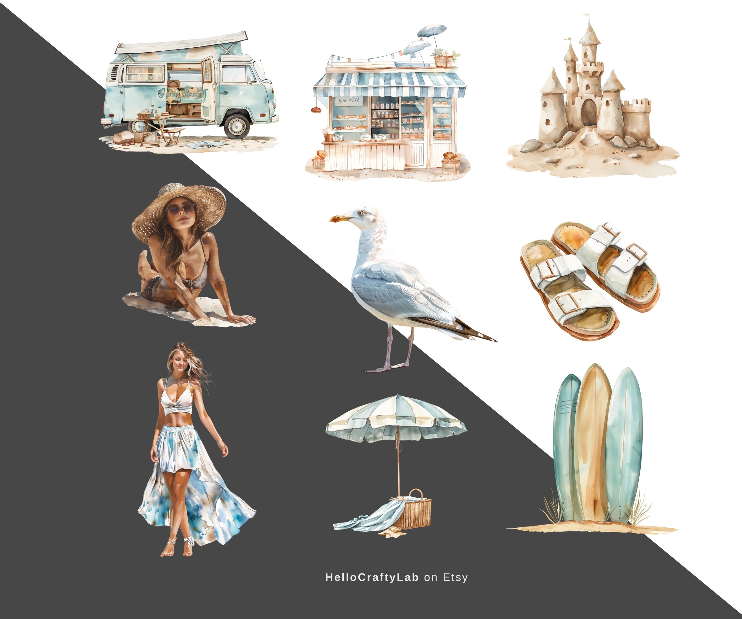 Watercolor Summer Beach Aesthetic Clipart PNG, Ocean Clipart, Travel ...