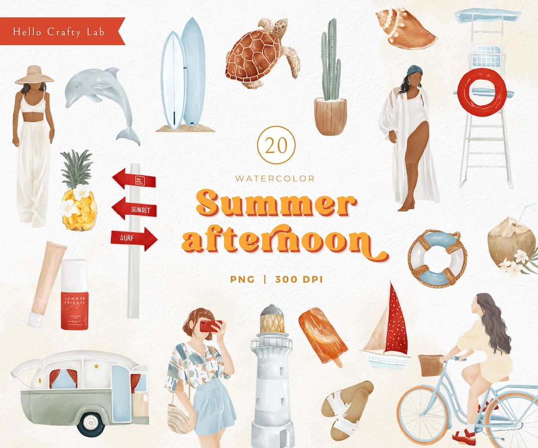 Watercolor Summer Clipart: Beach Vacation PNG (digital Download) - Etsy