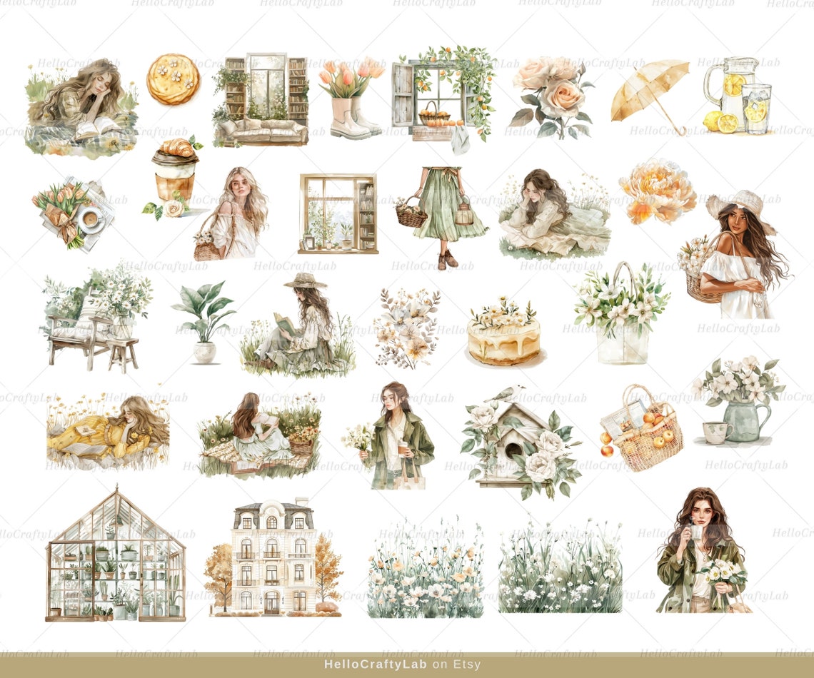 Watercolor Spring Season Clipart, Cozy Spring Clip Art, Floral Graphics ...