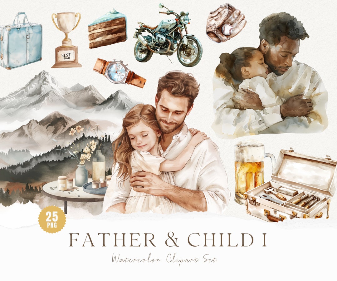 Father and Child Aesthetic Watercolor Fathers Day Clipart, Daddy ...