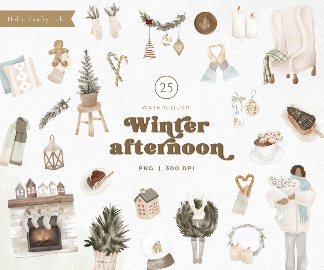 Watercolor Winter Clipart: Christmas Holiday PNG Set - Etsy