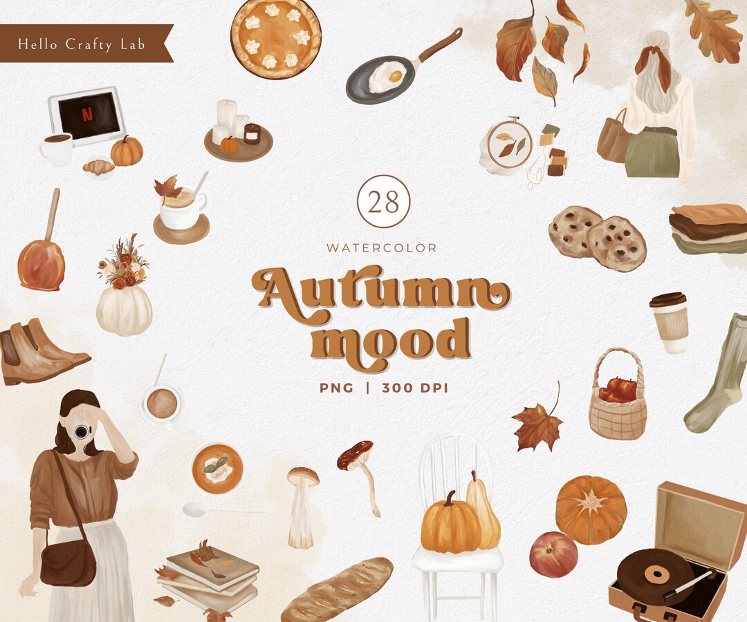 Autumn Watercolor Clipart Aesthetic Fall Lifestyle Clipart Autumn Pies ...