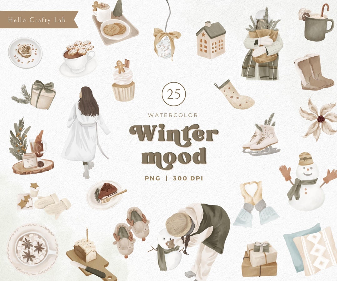 Winter Watercolor Clipart Winter Mood Christmas Clipart Lifestyle ...