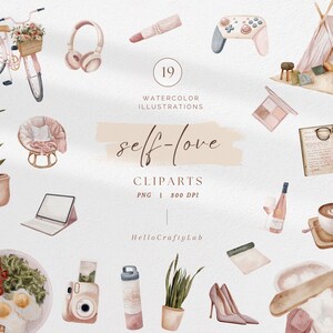 Watercolor Self Love Clipart, Workout Clipart, Cozy Clipart, Relaxing ...