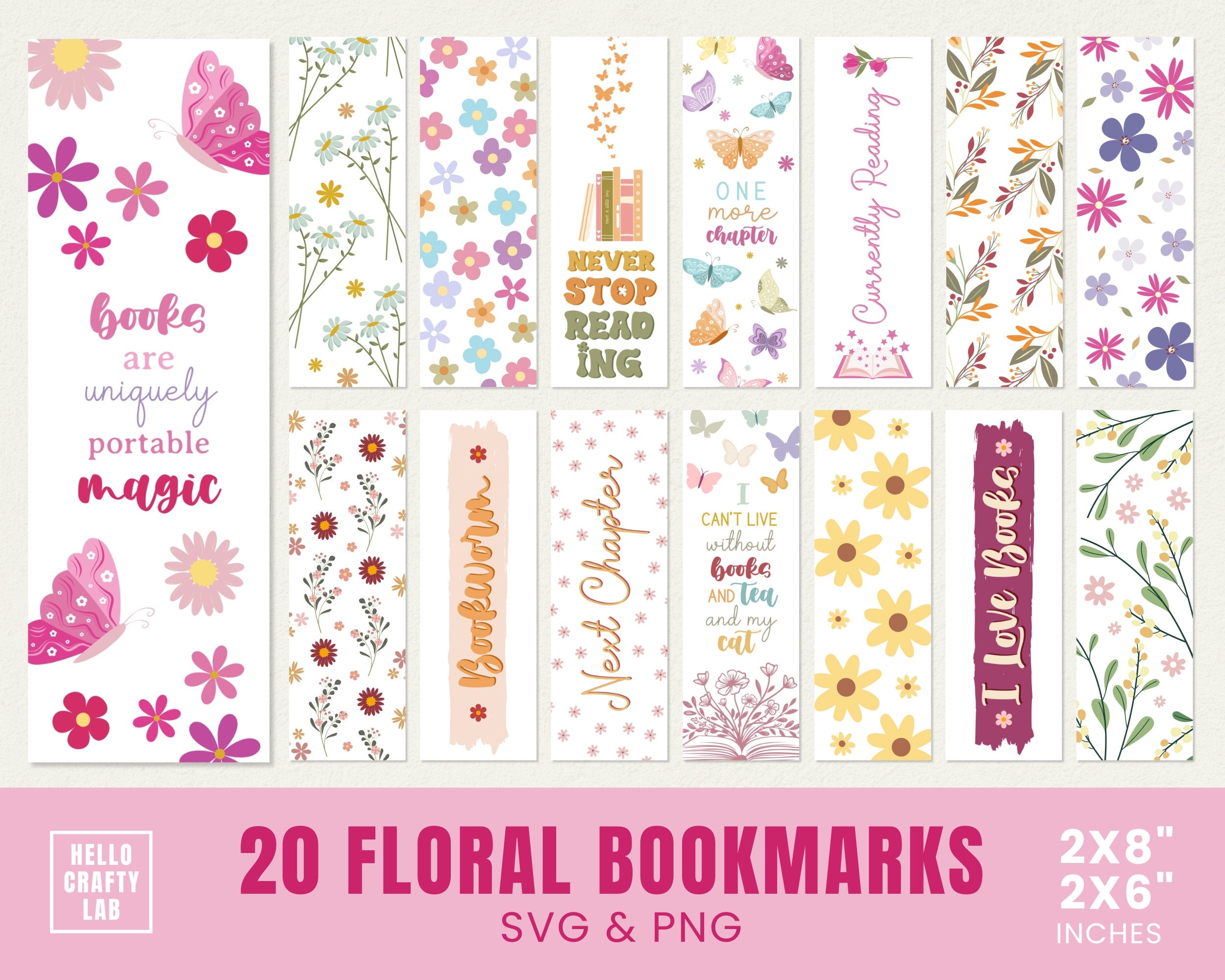 Floral Bookmark, Printable Bookmark, SVG Bundle, Botanical Bookmark SVG ...