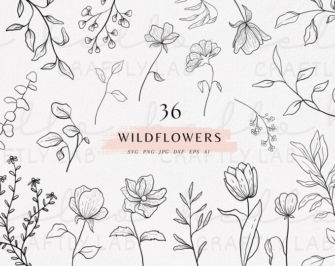 Set of 12 Dainty Floral Svg, Dainty Leaf Svg, Minimalist Flower Svg ...
