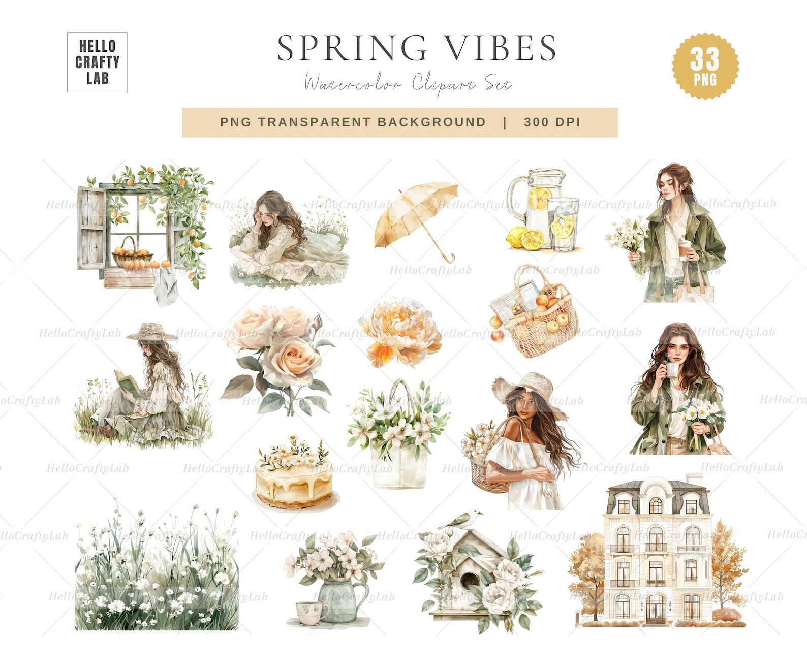 Watercolor Spring Season Clipart, Cozy Spring Clip Art, Floral Graphics ...