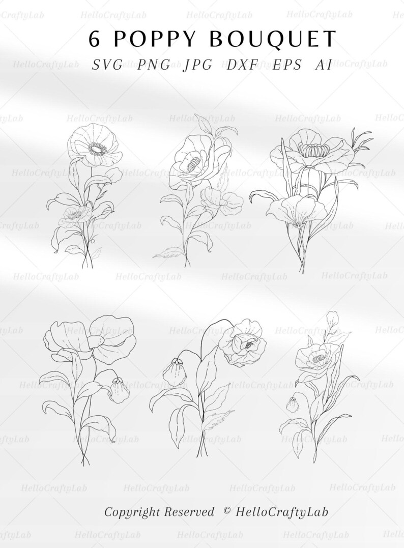 Poppy Flowers Customizable Line Art SVG, Botanical Line Art,poppy ...