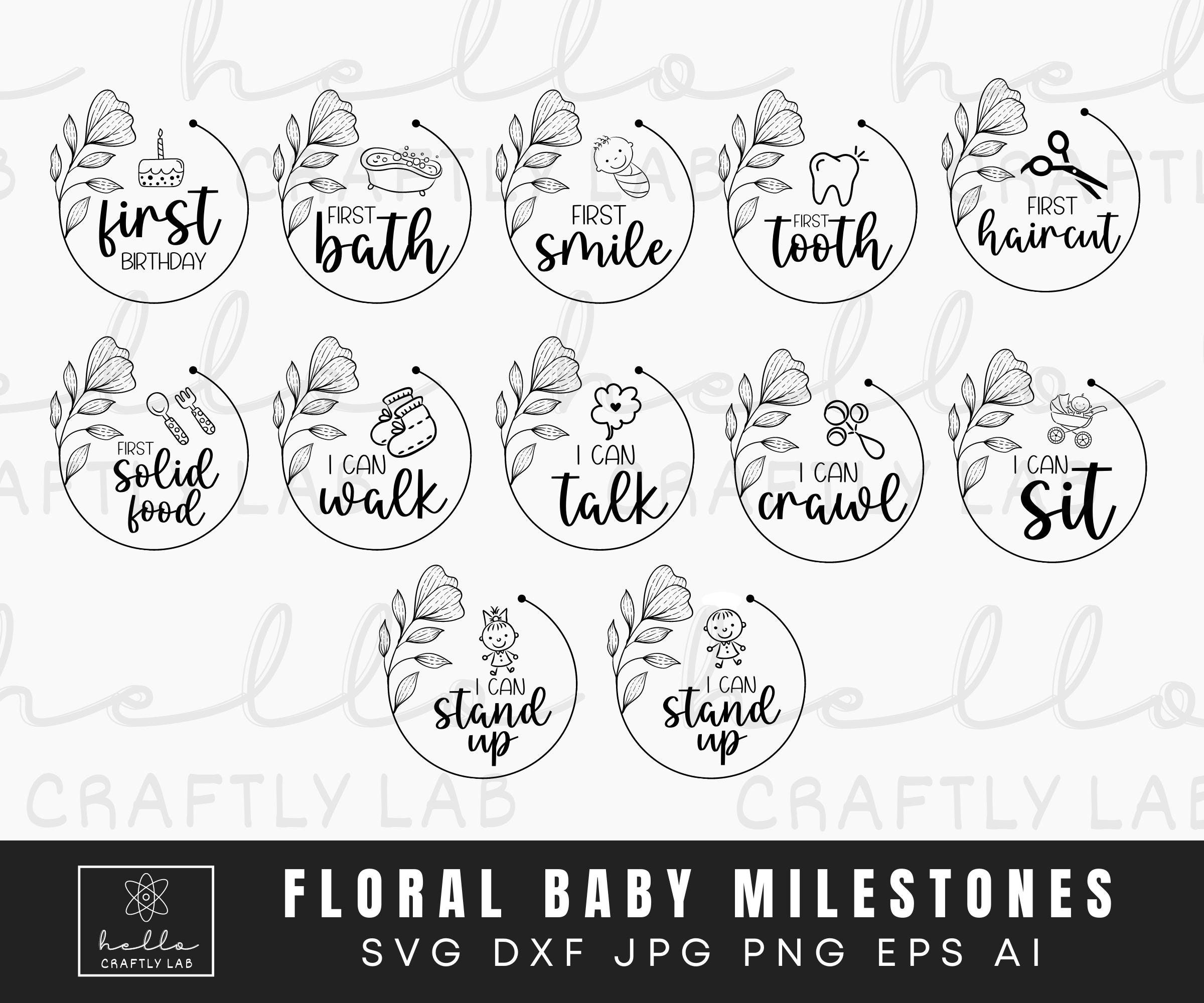Floral Baby Milestone Round Design Svg, Newborn Svg, Hello World Svg ...