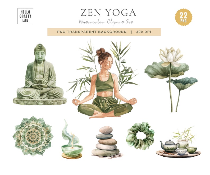 Watercolor Yoga Digital Clipart PNG, Yoga Girl Clipart, Zen Yoga Girl ...