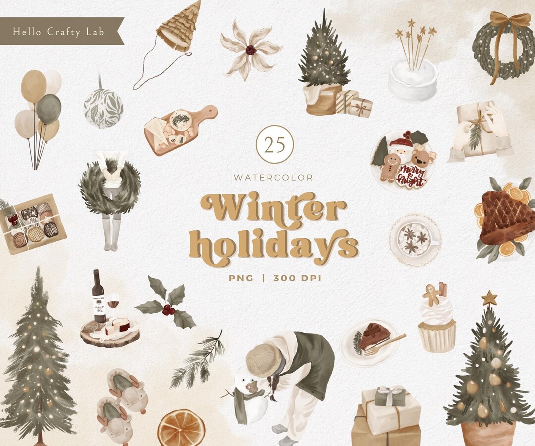 Winter Holiday Watercolor Clipart Winter Aesthetic Christmas Lifestyle ...